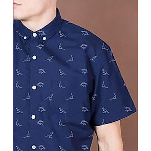 Visive Men's Summers, Short Sleeve Button Down Shirts, Regular Fit Soft & Breathable Mens Shirts Navy Dino L