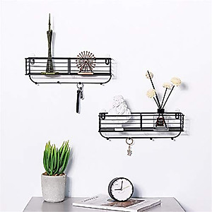 Metal Shower Caddy Bathroom Shelf, No Drilling Traceless Adhesive Bathroom Storage Organizer, Rustproof Food Storage Basket, 2-in-1 Kitchen Spice Racks ，Key Holder with Hook Wall Decoration Multi-function Rack - (Matte Black)