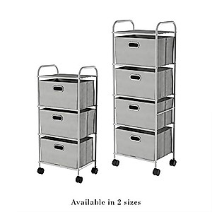 Rolling 3 Drawer Cart - Fabric Bin Storage Cart with Wheels and Metal Frame Closet Drawers for Clothes, Home, or Office by Lavish Home (Gray)
