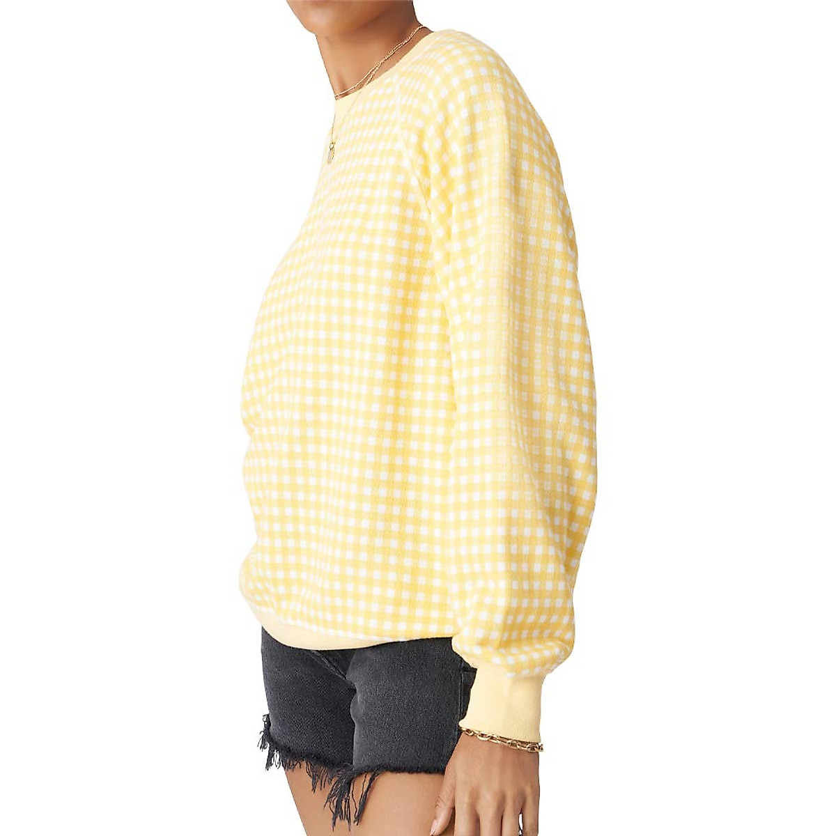 Bandier x Sincerely Jules_The Juniper Crew Neck Sweatshirt Vintage Yellow Gingham-M