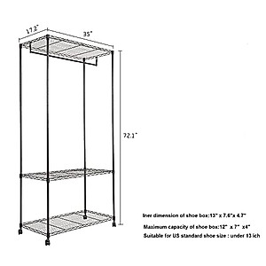 KARMAS PRODUCT 3 Tiers Wire Garment Rack with Hanger Bar Wheels, Heavy Duty Clothes Rack Portable Clothes Wardrobe Compact Extra Large Armoire Storage Rack Metal Clothing Rack