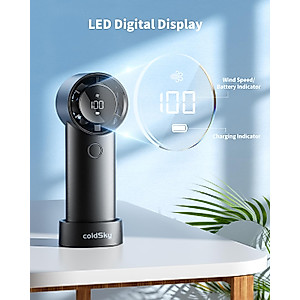 coldSky Portable Handheld Turbo Fan, 5 Speed Adjustable Personal Small Fan With Digital Display, Powerful High Speed 6000mAh Battery Operated Cooling Fan With Base For Outdoors, Travel, Home, Desk