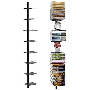 DuvinDD 8-Tier Floating Tree Bookshelf for Wall Mounted, Industrial Metal Vertical Spine Book Tower, Hanging Bookshelf Home Office Book Storage Shelves for Wall, 4 Pack