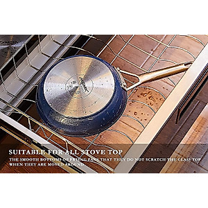 MsMk Small Nonstick Frying pan Blue, 8-inch Durable Egg Omelet Skillet, Titanium and Diamond Non Stick Coating From USA, for Induction, Ceramic and Gas Cooktops, Oven Safe, Dishwasher Safe