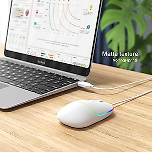 FENISIO Wired Mouse with Rainbow Backlit, LED Computer Mouse USB Wired Mouse with 6400 DPI, Ergonomic Office and Home Corded Mouse for Laptop, Desktop, MacBook, Windows PC (White)