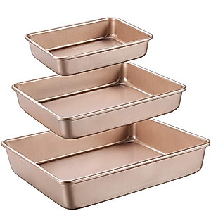 JOHO BAKING Deep Baking Pans Sets Nonstick,Baking Sheets for Oven,Bakeware Rectangular Cake Pan Set,3 Piece,Gold
