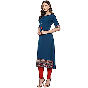 Janasya Indian Women's Tunic Tops Crepe Kurti For Women(JNE2100-KR-144-L) Turquoise