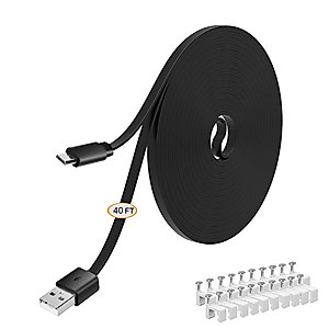 Moyeel 40FT Flat Power Extension Cable Compatible with Wyze Cam/Wyze Cam Pan,Yi Camera,NestCam Indoor,Blink XT Camera,USB to Micro USB Charging Cord for Home Security Camera