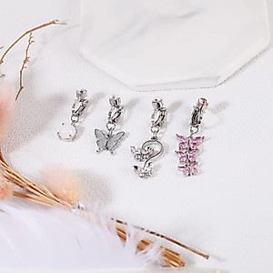 BodyAce 4pcs Fake Belly Rings Dangling Fake Belly Button Ring, Snake Evil Eye Heart Clip On Faux Navel Rings, Devil Butterfly Non Piercing Belly Jewelry (A:4pcs Fake Belly Rings)