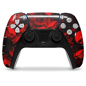 WraptorSkinz Skin Wrap compatible with Sony PS5 DualSense Controller Skulls Confetti Red (CONTROLLER NOT INCLUDED)