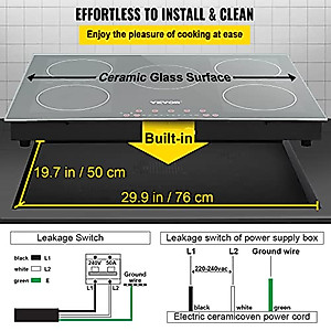 VEVOR Built-in Induction Electric Stove Top 30 Inch,5 Burners Electric Cooktop,9 Power Levels & Sensor Touch Control,Easy to Clean Ceramic Glass Surface,Child Safety Lock,240V