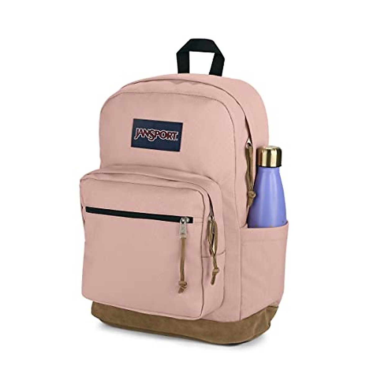 JanSport Right Pack Backpack - Travel, Work, or Laptop Bookbag with Suede Leather Bottom with Water Bottle Pocket, Misty Rose