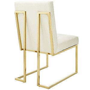 Modway Privy Stainless Steel Performance Velvet Dining Chair Set of 2, Gold Ivory