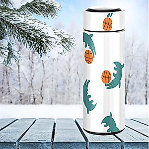 CaTaKu Funny Basketball Crocodile Water Bottle Insulated 16 oz Stainless Steel Flask Thermos Bottle for Coffee Water Drink Reusable Wide Mouth Vacuum Travel Mug Cup