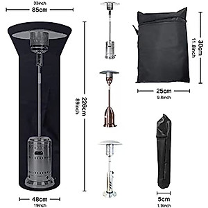 Patio Heater Cover with Zipper, Standup Outdoor Heater Covers Waterproof for Home Garden Outdoor Courtyard, Windproof Anti-UV Snow-Proof Dust-Proof,89'' H x 33" D x 19" B, Black