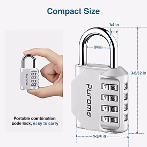 Puroma 2 Pack Combination Lock 4 Digit Locker Lock Outdoor Waterproof Padlock for School Gym Locker, Sports Locker, Fence, Toolbox, Gate, Case, Hasp Storage (Silver & Black)