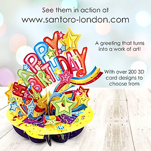 SANTORO Pirouette - 3D Pop Up Birthday Card - Shooting Stars - For Him, For Her, For Adults, For Kids - Birthday Gift - Interactive Card - Collectible Card - Creative Invitations, Unique Centerpieces, Memorable Decorations