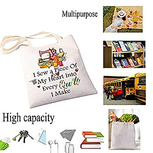 JYTAPP Sewing Gift Quilter Gift I Sew My Heart Into Every Quilt Tote Bag Sewing Accessories Bag For Quilter Sewing Lover Gift