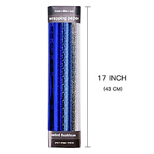 LeZakaa Holographic Foil Wrapping Paper - Mini Roll - Navy/Blue/Silvert for Birthday, Wedding Shower, Holiday - 17 x 120 inches - 3 Rolls (42.5 sq.ft.ttl.)