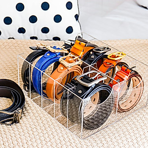Cutora Belt Organizer, Acrylic Belt Storage Holder for Closet and Drawer, 10 Compartments Belt Container for Checkroom, Clear Belt Divider Display Case
