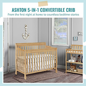 Dream On Me Ashton 4-In-1 Convertible Crib In Natural, Greenguard Gold, JPMA Certified, Non-Toxic Finishes, Features 4 Mattress Height Settings, Made Of Solid Pinewood