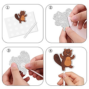 18pcs Brown Glitter Cartoon Beaver Dessert Cupcake Topper Baby Shower Theme Decor Supplies Boys Girls Happy Birthday Party Decorations