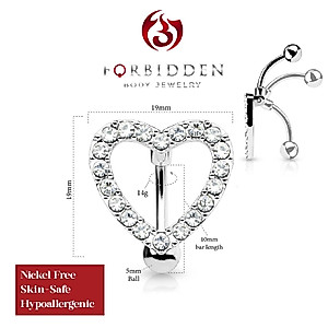 Forbidden Body Jewelry Belly Button Rings Pave CZ Crystal Heart Reverse Hinged Top Down Belly Rings Surgical Steel 14G