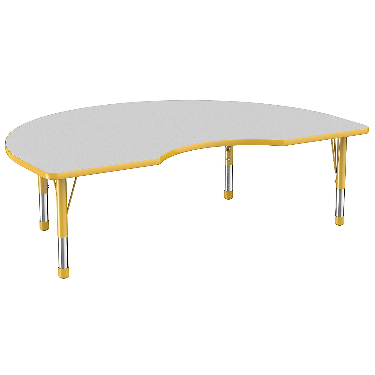 Factory Direct Partners 10087-GYYE Kidney Activity School and Classroom Kids Table (48" x 72"), Toddler Legs, Adjustable Height 15-24" - Gray Top and Yellow Edge
