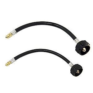 GasOne 2152-01 1/4 Male Inverted Flare with Standard QCC Tank Type-Suitable for Dual Regulator 2 Pack-RV Propane Hose Pigtail, Black