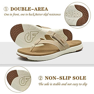COFACE Womens Orthopedic Flip Flops Ladies Slip On Athletic Yoga Memory Foam Cushioned Recovery Walking Thong Sandals Summer Beach Pool Slippers Comfortable Plantar Fasciitis Arch Support Beige Size 8