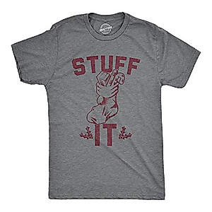 Mens Stuff It Tshirt Funny Christmas Stocking Holiday Party Graphic Novelty Tee (Dark Heather Grey) - XXL