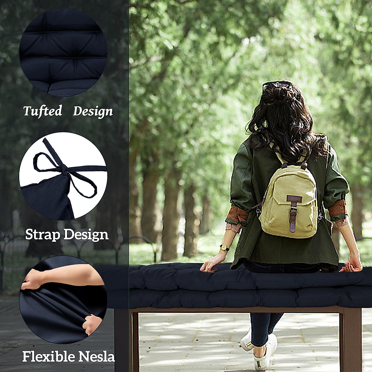 rlosqvee Outside Benches Cushion with Backrest, Thicken Waterproof Swing Cushions 2/3 Seater Replacement, Porch Swing Cushions Outdoor (Navy Blue, 40 x 60 inch)