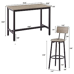 CKLMMC 5 Piece Industrial Bar Table Set,Pub Bistro Table and PU Upholstered Stools with Backrest, Counter Height Dining Table Set for Kitchen Small Space (Grey# Set of 5)