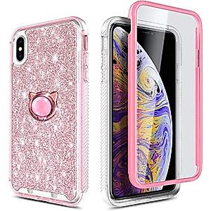 NGB Supremacy Compatible with iPhone XR Case with [Built-in Screen Protector] Ring Holder/Wrist Strap, Full Body Protection Slim Fit Shockproof Bumper Durable Case Cover (Rose Gold)