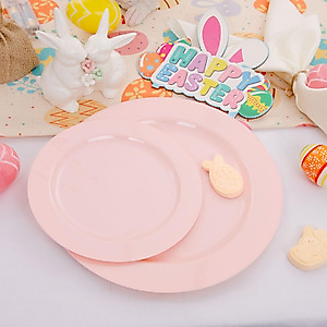 FLOWERCAT 60PCS Pink Plastic Plates - Heavy Duty Pink Plates Disposable for Party/Mother's Day/Wedding/Easter - Include 30PCS 10.25inch Pink Dinner Plates and 30PCS 7.5inch Pink Dessert/Salad Plates
