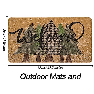 UTOWO Winter Xmas Welcome-Doormat Non-Slip Front-Door-Mats - Plaid Pine-Tree Snow Entrance Mat Porch Home Christmas Decor