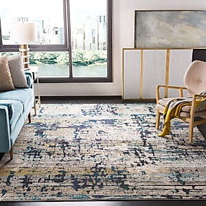 SAFAVIEH Madison Collection 9' x 12' CreamBlue MAD469B Modern Abstract Non-Shedding Living Room Bedroom Dining Home Office Area Rug