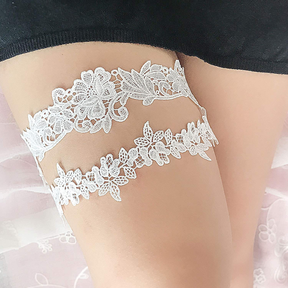 Adove Wedding Garters For Bride Stretch Lace Bridal Garter Sets White Flower Floral Leg Wedding Garter