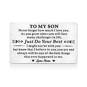 Son Gifts from Mom I Love You Cards to My Son Christmas Stocking Stuffers Birthday Valentine Back to School Inspirational Graduation Coming-to-Age Note Engraved Inserts Greeting Card for Boys Him Men