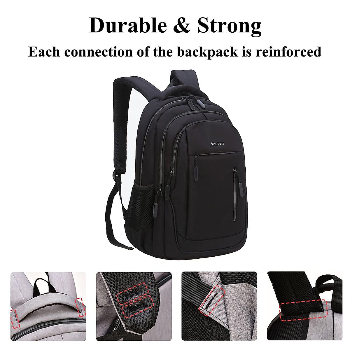 Vaupan Business Travel Laptop Backpack, Water Resistant College School Computer Bag Gifts with USB Charging Port for Men & Women Fits 15.6 Inch Notebook (Black)