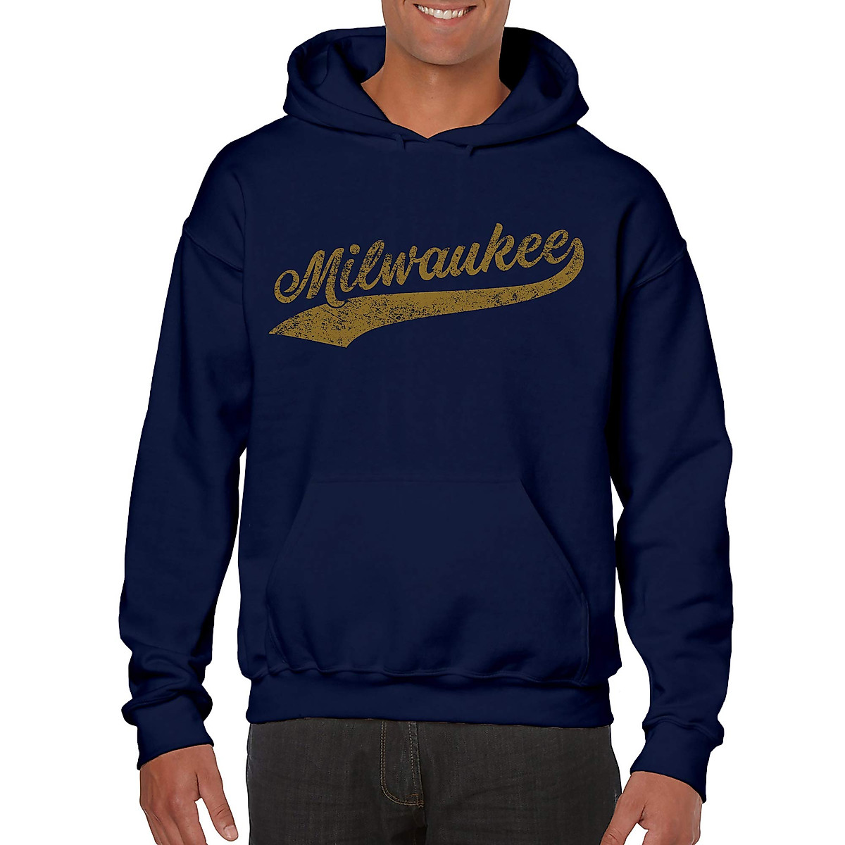 UGP Campus Apparel Milwaukee Baseball Script - Hometown Pride, Pitcher HOODIE - Large - Navy