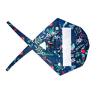 Working Cap with Button and Sweatband Adjustable Tie Back Bouffant Hats Printed Multi Color for Woman Man