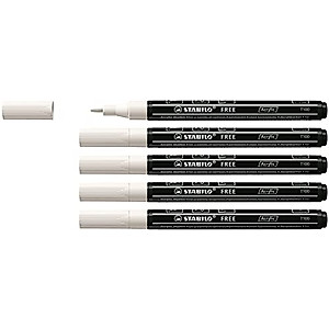 Acrylic Marker - STABILO FREE Acrylic - T100 1-2 mm Bullet Tip - Box of 5 - White