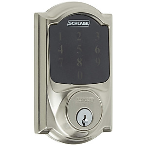 SCHLAGE Z-Wave Connect Camelot Touchscreen Deadbolt with Built-In Alarm, Satin Nickel, BE469 CAM 619, Works with Alexa via SmartThings, Wink or Iris