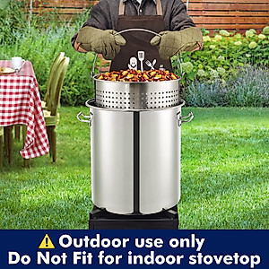 ARC 52QT Stainless Steel Stockpot for Turkey Fryer Seafood Boiler Crawfish Pot with Basket and Steamer Rack, Outdoor Cooking Pot for Crab Lobster Shrimp Boiling, and Tamales Steamer, 13 Gal