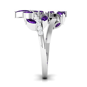 Rosec Jewels 2 CT Real Amethyst and Diamond Leaf Wrap Ring for Women | AAA Quality, 14K White Gold, Size:US 6.50