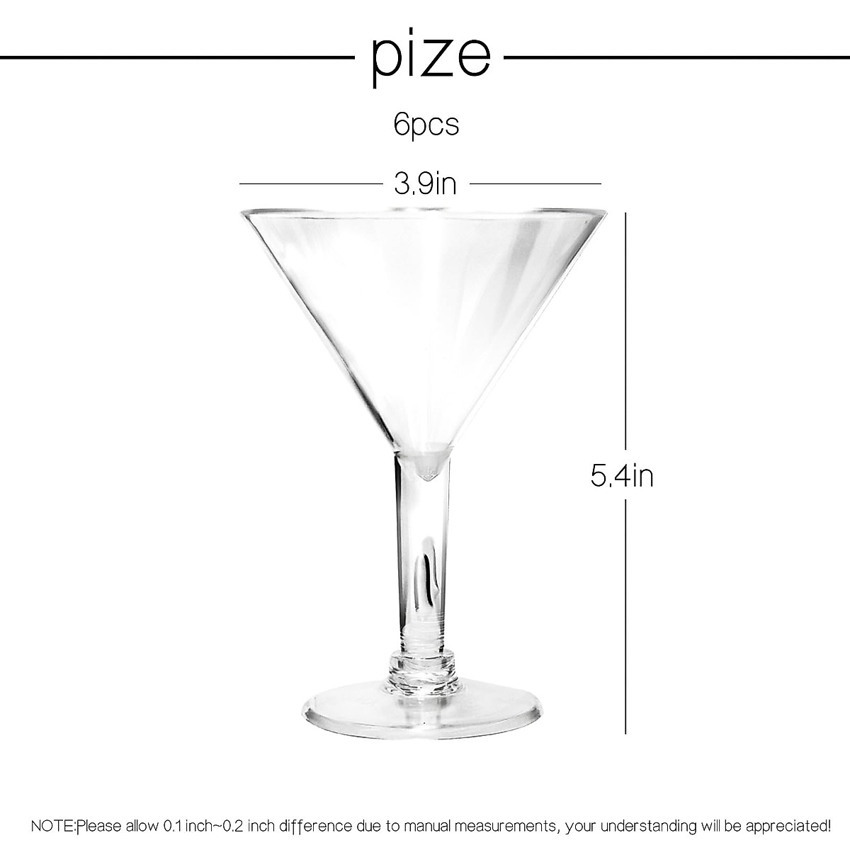 6PC Acrylic Martini Glasses, 7oz Plastic Martini Glasses Made of Shatterproof Plastic,Unbreakable and Perfect for Poolside, Outdoors, Camping, and More Use, Reusable Cocktail Glasses, Crystal Clear