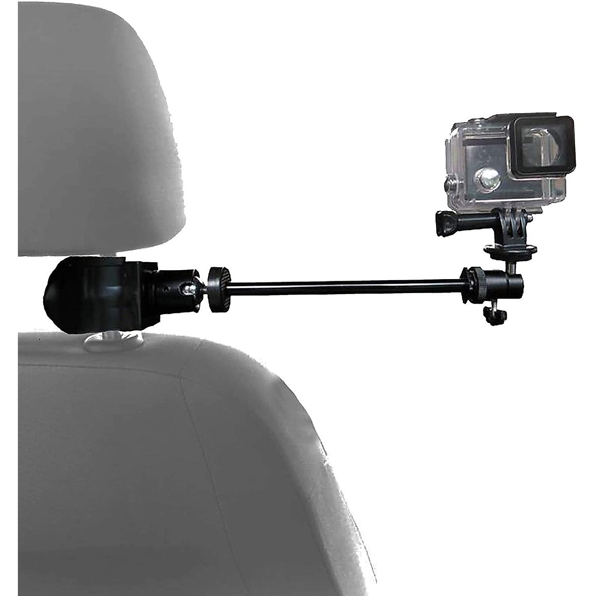 3in1 Universal Car Headrest Mount Holder for All Camcorder/Action Camera/Smartphone with Dual Adjustable Positions and 360° Rotation, for car Shooting vlogging Video Recording