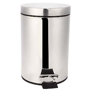 Alvinlite Stainless Steel Step Trash Can Round Small Metal Step Trash Can with Lid Soft Close Step Pedal Trash Bin Removable Inner Waste Basket for Bathroom Bedroom Office 0.8Gal/3L (Silver)