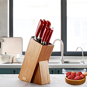 HomeEase Wood Universal Knife Block, Storage Holder Organizer, Easy to Clean Removable Plastic Rods